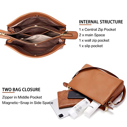 BOSTANTEN Women’s Shoulder Handbags Leather Designer Purses Crossbody Bags with Triple Compartment