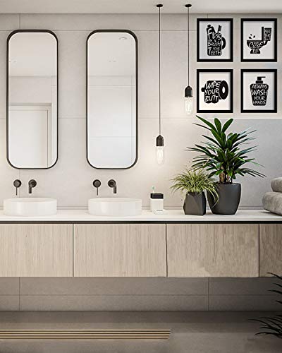 Bathroom Decor Wall Art Prints with Paper Frames;Funny Bathroom Wall Signs Wash Brush Floss Flush Black and White Bathroom Canvas Artwork Poster Carboard Frames 8×10inch set of 4(Black and White) (B)