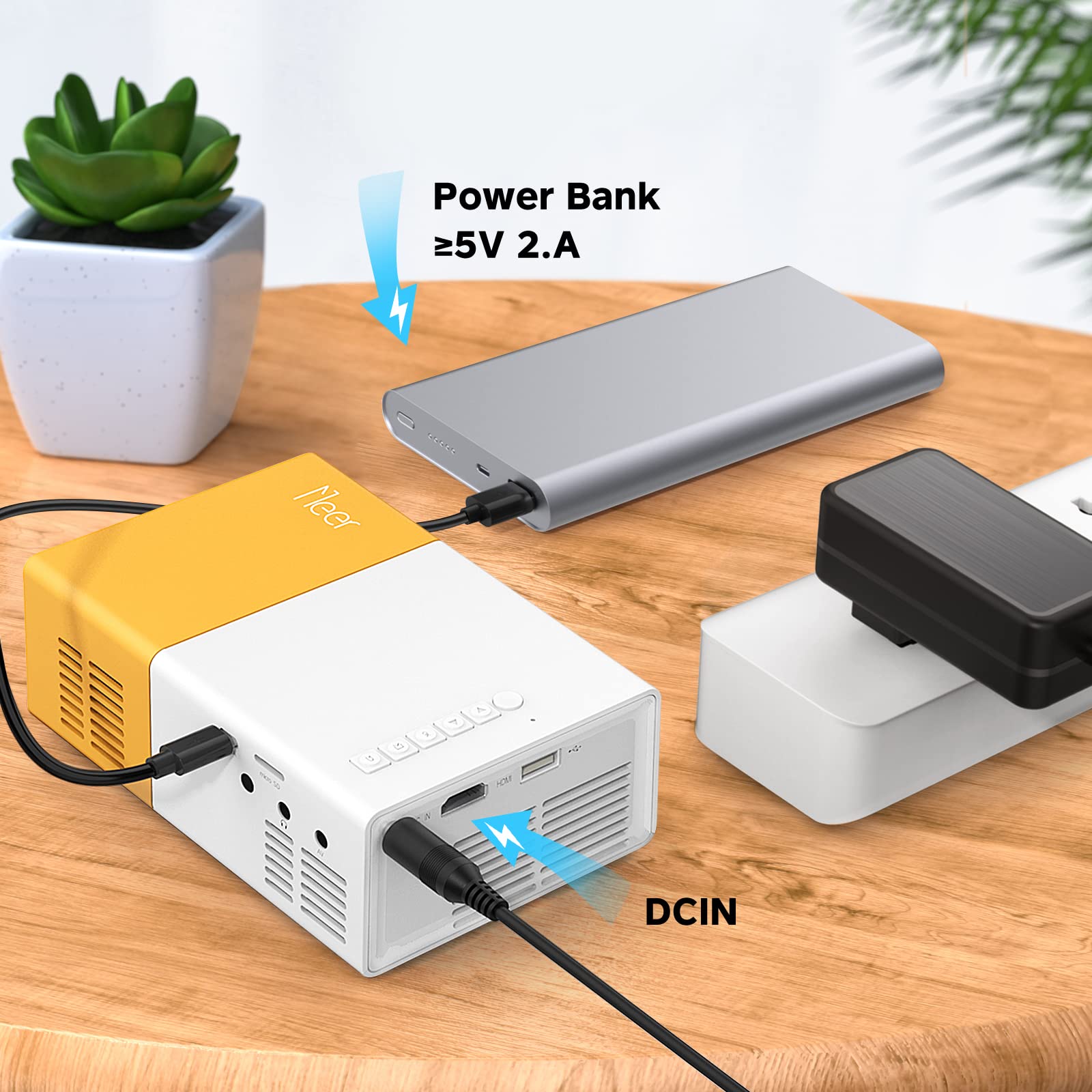 Meer Mini Projector,Portable Movie Projector,Smart Home Projector,Neat Projector for iOS,Android,Windows,PS5,Laptop,TV-Stick,Compatible with HDMI,USB,Audio,TF Card,AV and Remote Control