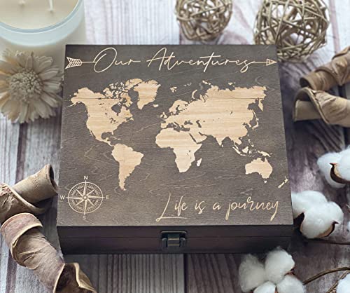 Our Adventures Box, 8.5 in x 8 in x 2.5 in, Wooden Box, Keepsake Box, Memory Box, Gift box, 5th Anniversary Gift, Unique Gift Ideas, Travel, Wooden Anniversary Gift