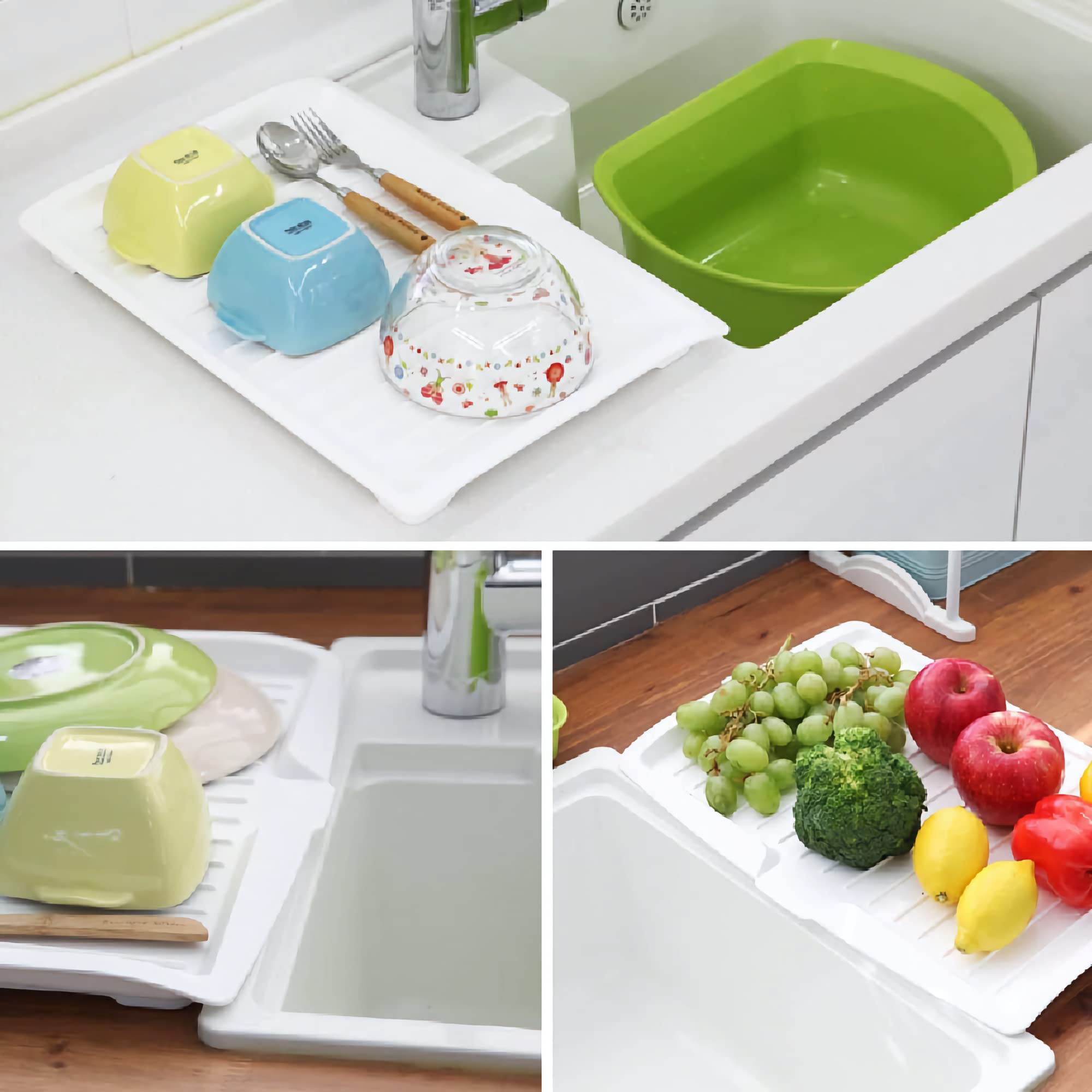 ANDRSAN Kitchen Utility Draining Board|Light Weight, Space Efficient, Water Drain (White)