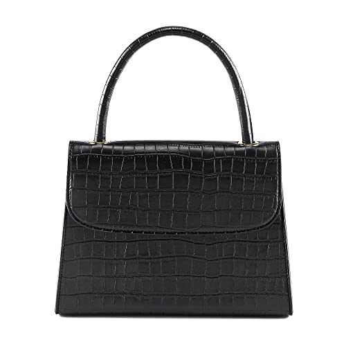Ayliss Women Small Crocodile Tote Clutch Shoulder Handbag Classic Troc Purse Wallet Bag Top Handle Handbag PU Leather Zipper (Black #1)