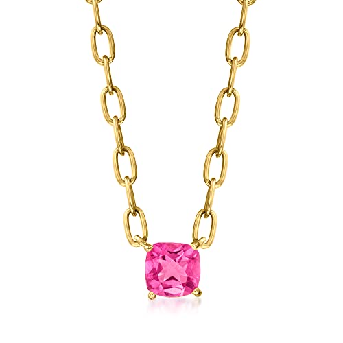 Ross-Simons 0.50 Carat Pink Topaz Paper Clip Link Necklace in 18kt Gold Over Sterling. 20 inches