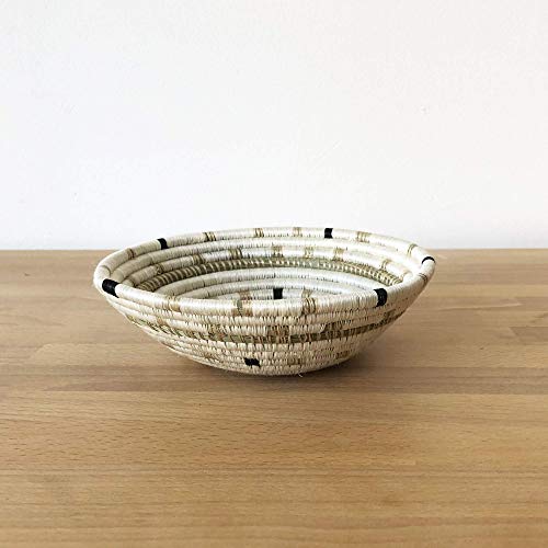Small African Basket: Kanama/Rwanda Basket/Woven Bowl/Sisal & Sweetgrass Basket/White, Black, Sweetgrass