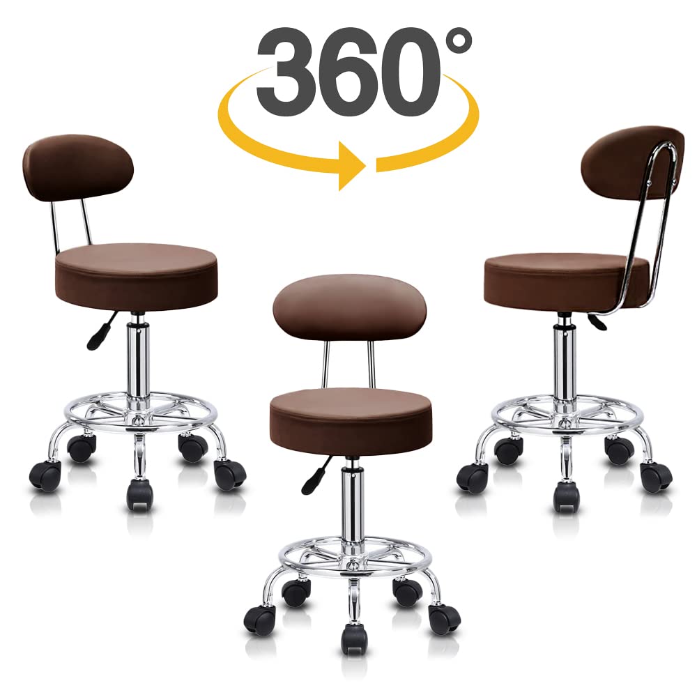 LA FEIER Adjustable Beauty Rolling Swivel Salon Cushioned Medical Stool Chair Seat with PU Leather , Footrest and Backrest , Chrome Metal Base for Drafting Massage Facial Spa Tattoo (Black)