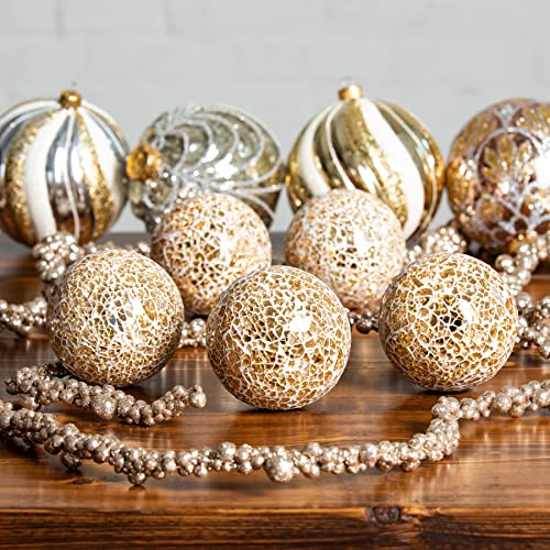 Ka Home Gold Mosaic Glass Orbs Set of 5 - Decorative Sphere Balls for Centerpiece, Tray and Bowl Displays -3 inches Each