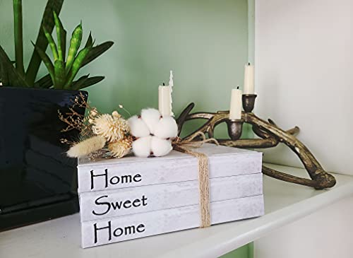 PMPX Decorative White Books, Secret Memory Box, 2 Hardcover Blank Journals Guest Book or Diary Home Sweet Home Rustic Farmhouse Décor Stacked Books for Wedding, Entry Way Table, Living Room Tables