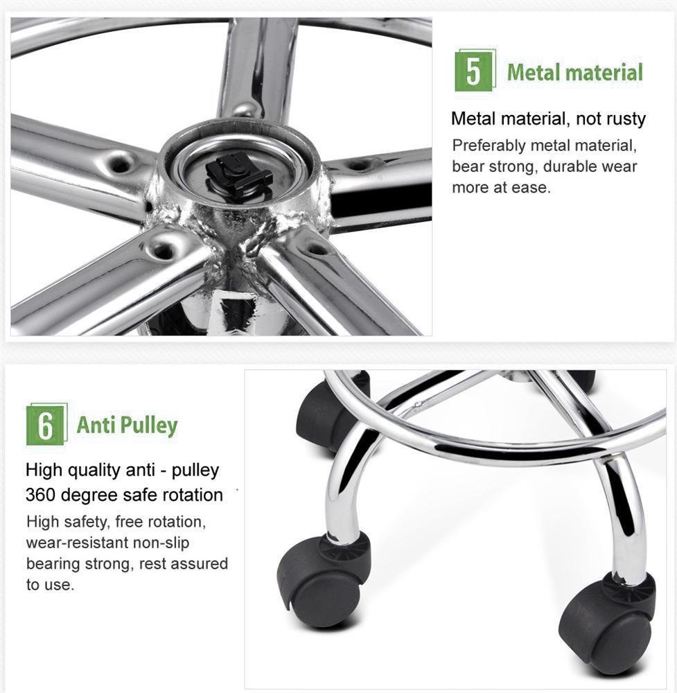 LA FEIER Adjustable Beauty Rolling Swivel Salon Cushioned Medical Stool Chair Seat with PU Leather , Footrest and Backrest , Chrome Metal Base for Drafting Massage Facial Spa Tattoo (Black)