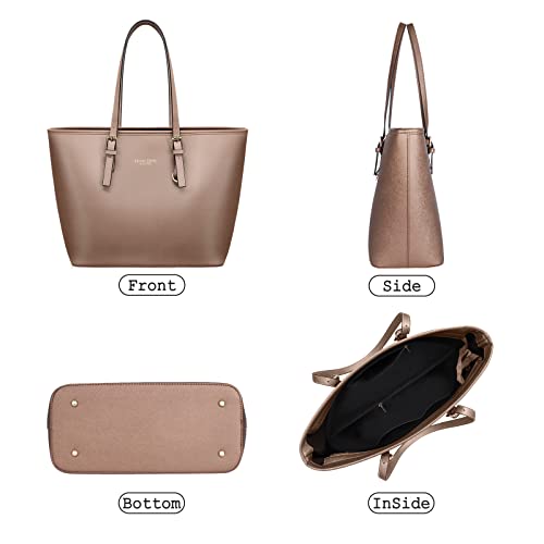 Jocose Moose Women's Tote Handbag, Fashion Leather Shoulder Bag ,Top Handle Satchel Purse Set 3pcs (Champagne Powder)