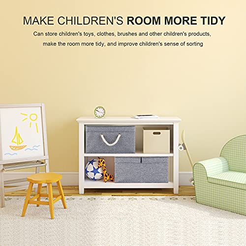 MEIMART Foldable Storage Box With Double Open Lid, Collapsible Linen Fabric Clothing Storage Bin Organizer Container Basket With Cotton Rope Handles (2)