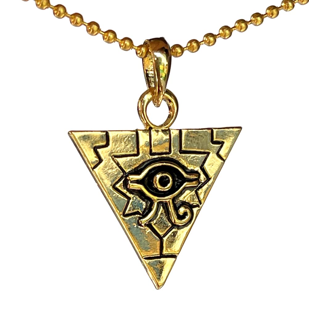 The Millenium Puzzle Illuminati Pyramid Horus Ra Evil All seeing Eye Men's Pendant Necklace Pewter Gold plated Pendant Money Wealth Lucky Charm Protection Amulet w Brass ball chain