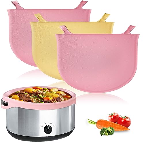 KAKALGAME 3 Pack Slow Cooker Liners,Reusable Silicone Slow Cooker Liners,Compatible with Crockpot 6-8 Quarts Oval or Round Pots - Safe Food Grade Silicone, Heat-resistant, Leakproof and Dishwasher