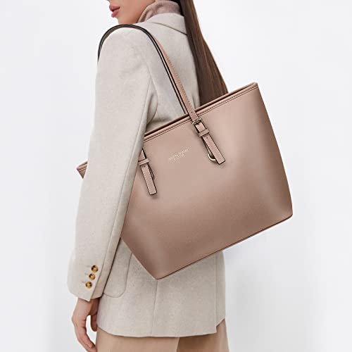 Jocose Moose Women's Tote Handbag, Fashion Leather Shoulder Bag ,Top Handle Satchel Purse Set 3pcs (Champagne Powder)