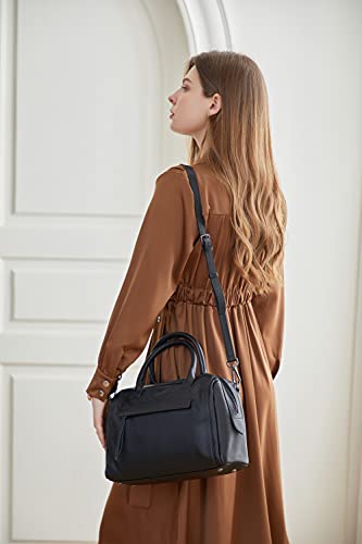 Iswee Genuine Leather Purses for Women Top Handle Handbags Soft Satchel Tote Shoulder Bag CrossBody Work Bag (Black)