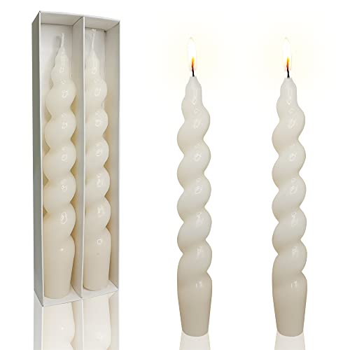 Gedengni Spiral Taper Dinner Candles Conical Stick Candles H 19 cm for Holiday Wedding Party,Beige