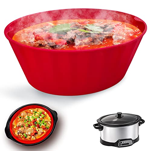 Silicone Slow Cooker Liners fit for 6-7 QT Crockpot, Silicone Slow Cooker Divider Liner, Reusable/BPA Free/Leakproof/Slow Cooker Accessories Cooking Liner for 6-7 Quart Pot - Red