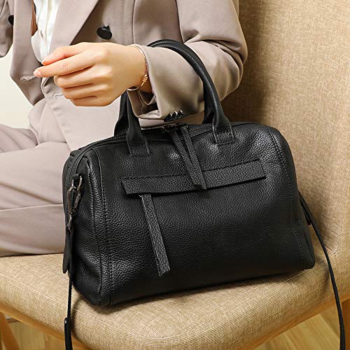Iswee Genuine Leather Purses for Women Top Handle Handbags Soft Satchel Tote Shoulder Bag CrossBody Work Bag (Black)