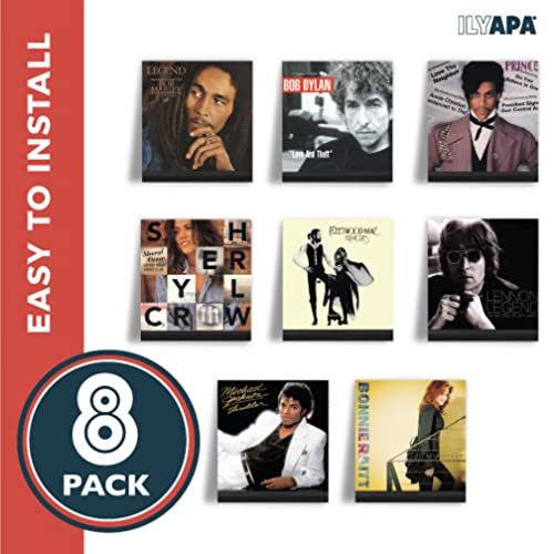 Ilyapa Wood Vinyl Record Shelf Wall Mount, 8 Pack - Black Record Album Holder Display Your LP