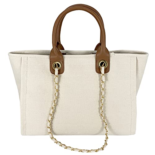Hidora Women Canvas Handbag Purses Large Capacity Shoulder Bag For Ladies Daily Tote Bag(Beige)