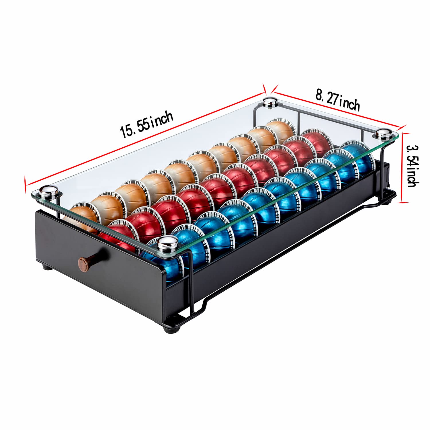 Rice rat Vertuo Capsule Holder Drawer for Nespresso With Glass (Class-30 Pods)