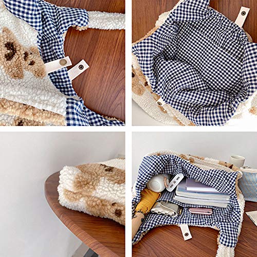 Women Lamb Like Fabric Shoulder Tote Bag Canvas Fluffy Fur Bear Handbags Soft Cute Bag