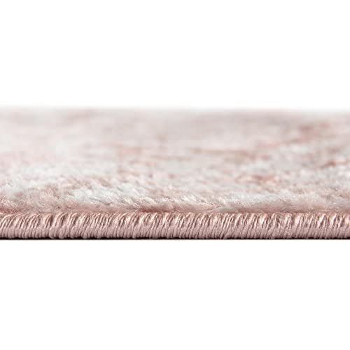 Unique Loom Oxford Collection Area Rug - Sheldonian (4' Square, Pink/Ivory)