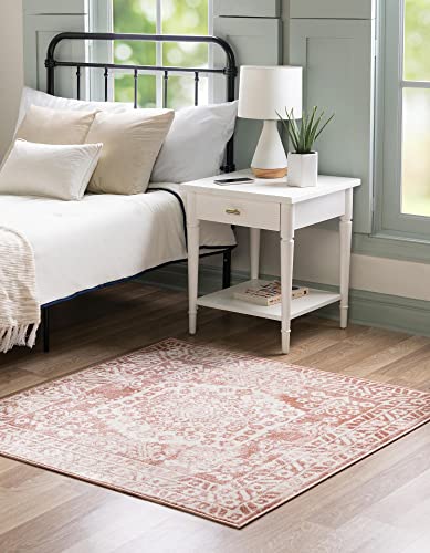 Unique Loom Oxford Collection Area Rug - Sheldonian (4' Square, Pink/Ivory)