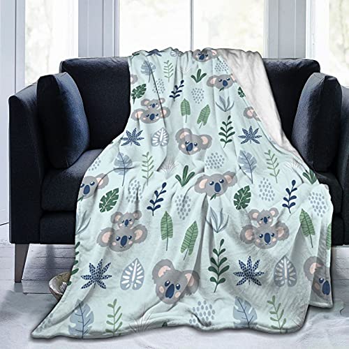 Cute Koala Flannel Blanket Air Conditioning Throw Blanket, Super Soft Lightweight Fluffy Cozy Warm Microfleece Plush Blanket for Summer Couch Bed Sofa 50"x60"