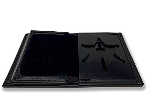 6 Point Star Hidden Badge Bifold WALLET - Genuine Leather Badge 2.9 x 2.57 & ID Holder 2.37 x 3.75 Credit Card WALLET