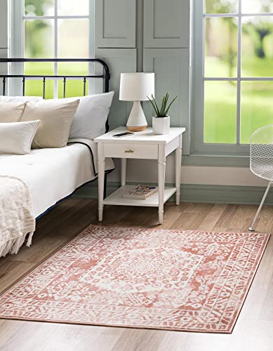 Unique Loom Oxford Collection Area Rug - Sheldonian (4' Square, Pink/Ivory)