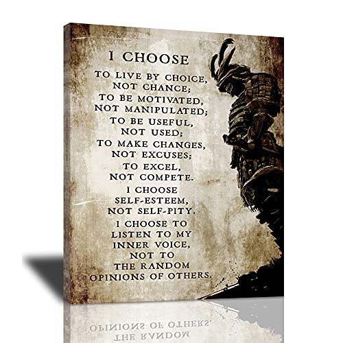 Armored Samurai Canvas Wall Art I Choose to Live by Choice Canvas Painting For Wall Cool Prints Quotes Retro Japanese Artwork Colorful Poster Framed Wall Decor For Bedroom Living Room 12x16 Inch