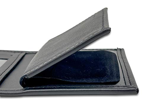 6 Point Star Hidden Badge Bifold WALLET - Genuine Leather Badge 2.9 x 2.57 & ID Holder 2.37 x 3.75 Credit Card WALLET