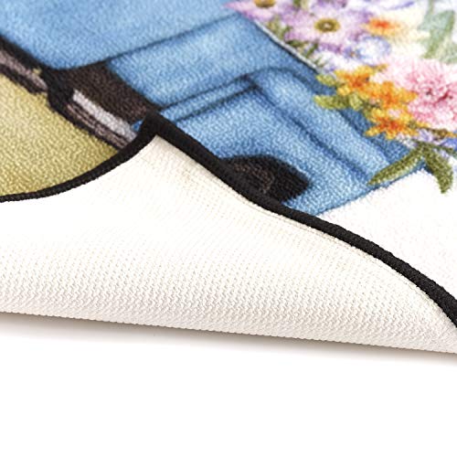 Vintage Truck Kitchen Rug - Non-Slip with Spring Flowers, Farmhouse Style
