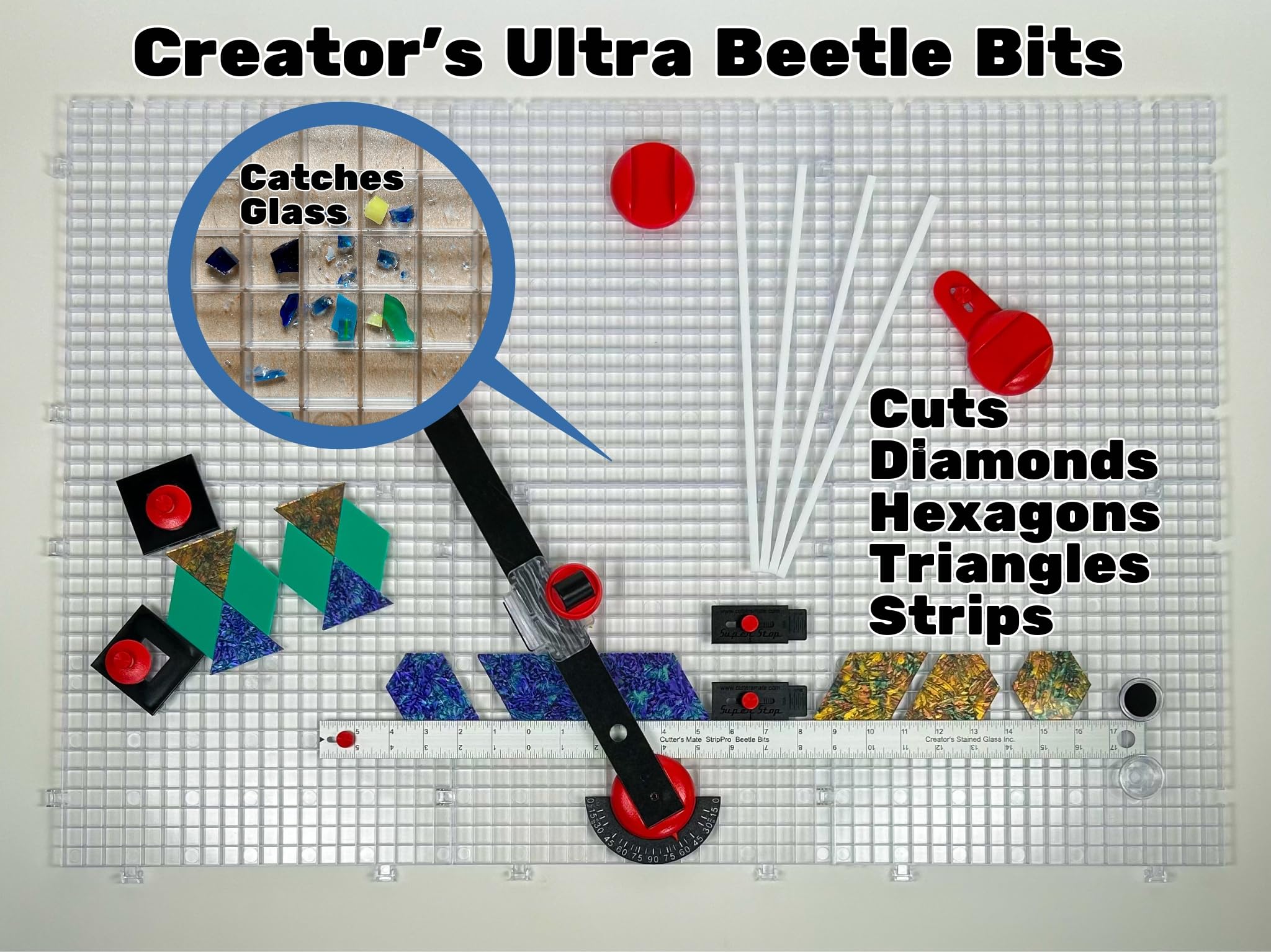 Creator's Ultra Beetle Bits Everything Glass Cutting System - Complete with 6-Pack Waffle Grids and Push Button Flying Beetle Glass Cutter Included - Made in The USA