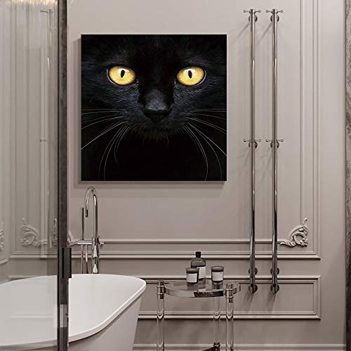 HIYPLAY Canvas Wall Art Cue Black Cat in The Dark Picture Modern Artwork Printed on Canvas - Oil Painting for Wall Decor - Stretched and Framed Ready to Hang(12" x 12")