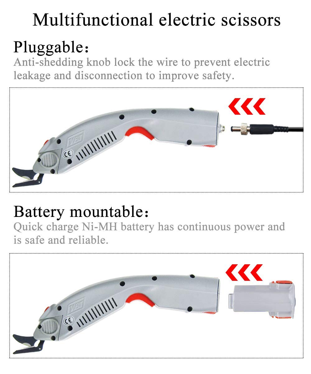 MXBAOHENG Wbt-1 Electric Fabric Scissors Cordless Fabric Shears Rechargeable Cloth Cutter for Carpet/Leather/Rubber/Paperboard (1 Battery & AB Blade)