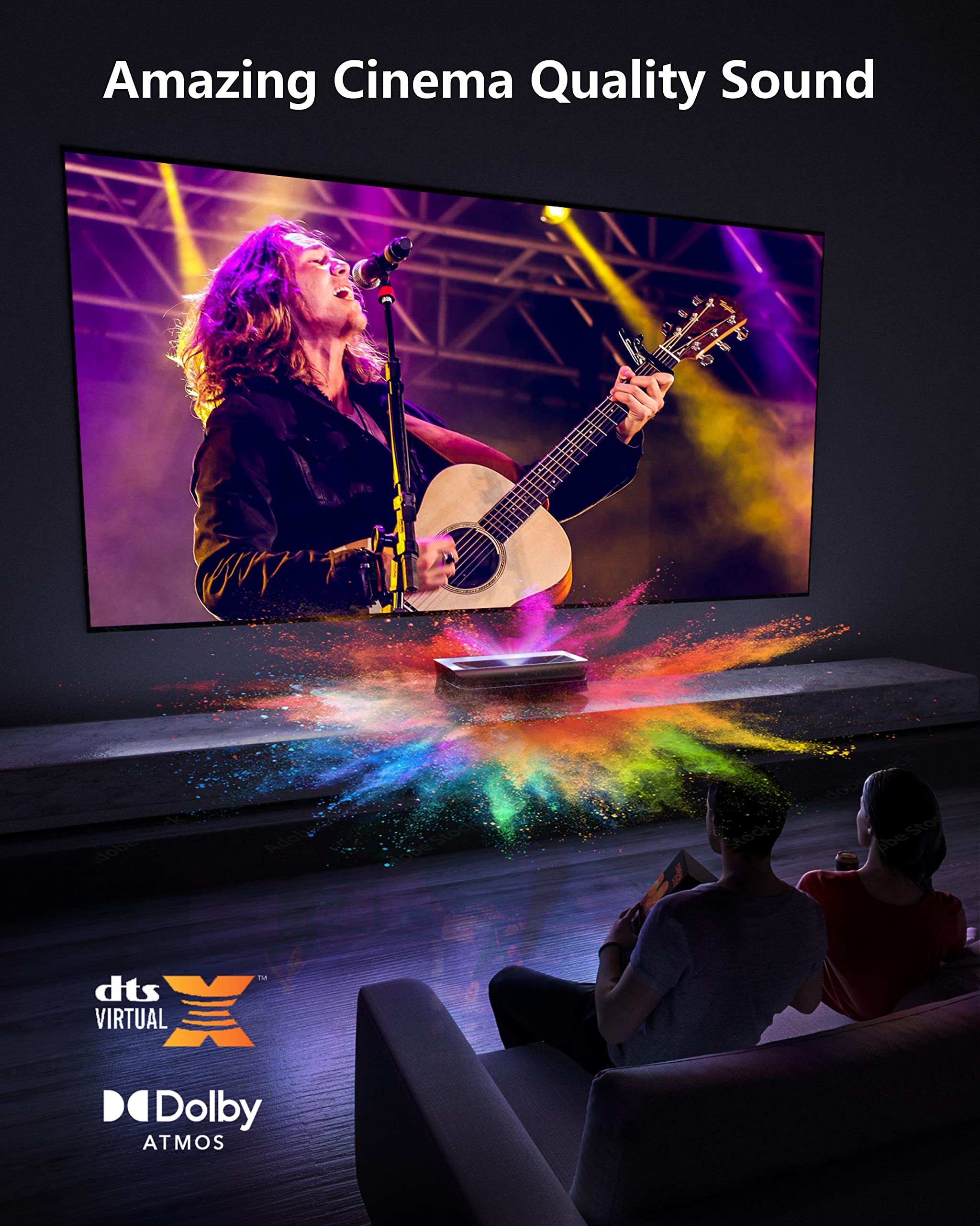 AWOL VISION LTV-2500 4K UHD Ultra Short Throw Triple Laser Projector, 150", 3D, 2600 Peak Lumen, HDR10+ with Dolby Atmos, UST Laser TV Projector Without Color Wheel (Fire TV Stick 4K Max Included)