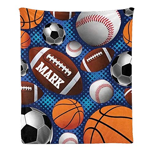 CUXWEOT Custom Blanket with Name Text Personalized Ball Sport Soft Fleece Throw Blanket for Gifts (50 X 60 inches)