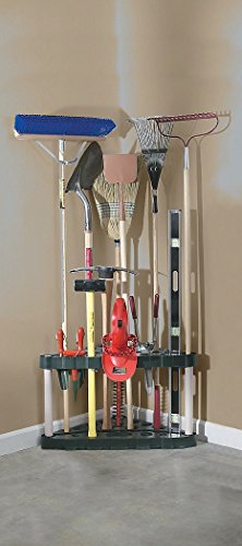 Rubbermaid Medium Vertical Resin Weather Resistant Outdoor Garden Storage Shed, 5x4 Feet, Sandstone & Corner Tool Rack, Tool Organizer, Broom Holder and Garden Tool Organizer