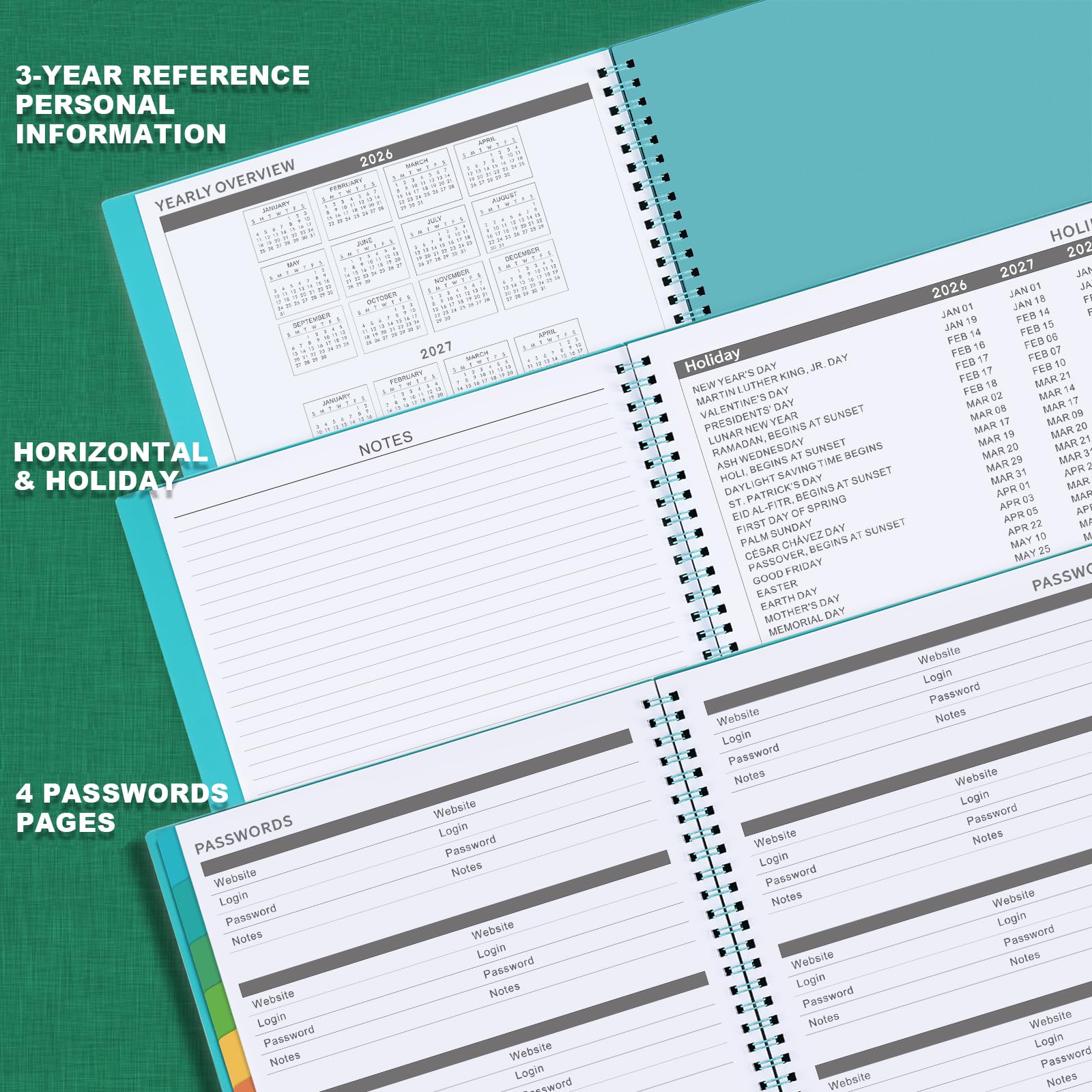 Monthly Planner/Calendar 2023-2024 - 2023-2024 Monthly Planner, Jul. 2023 - Dec. 2024, 8.5" x 11", 18-Month Planner 2023-2024 with Tabs, Pocket, Label, Contacts and Passwords, Twin-Wire Binding - Teal by Artfan
