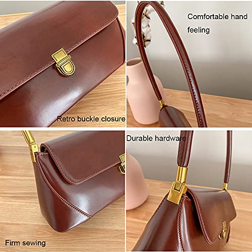 Small Clutch Shoulder Bag for Women Leather Mini Tote Handbag Purse with Buckle Closure (black)