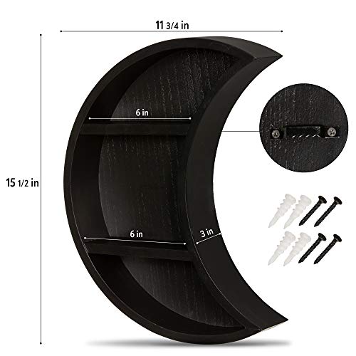RUSTIX Rustic Black Crescent Moon Shelf - Wall Mounted Hanging Floating Shelves for Essential Oil Display or Crystal Holder - Moon Phase Hippie Celestial Boho Nursery Decor - Gothic Witchy Room Decor