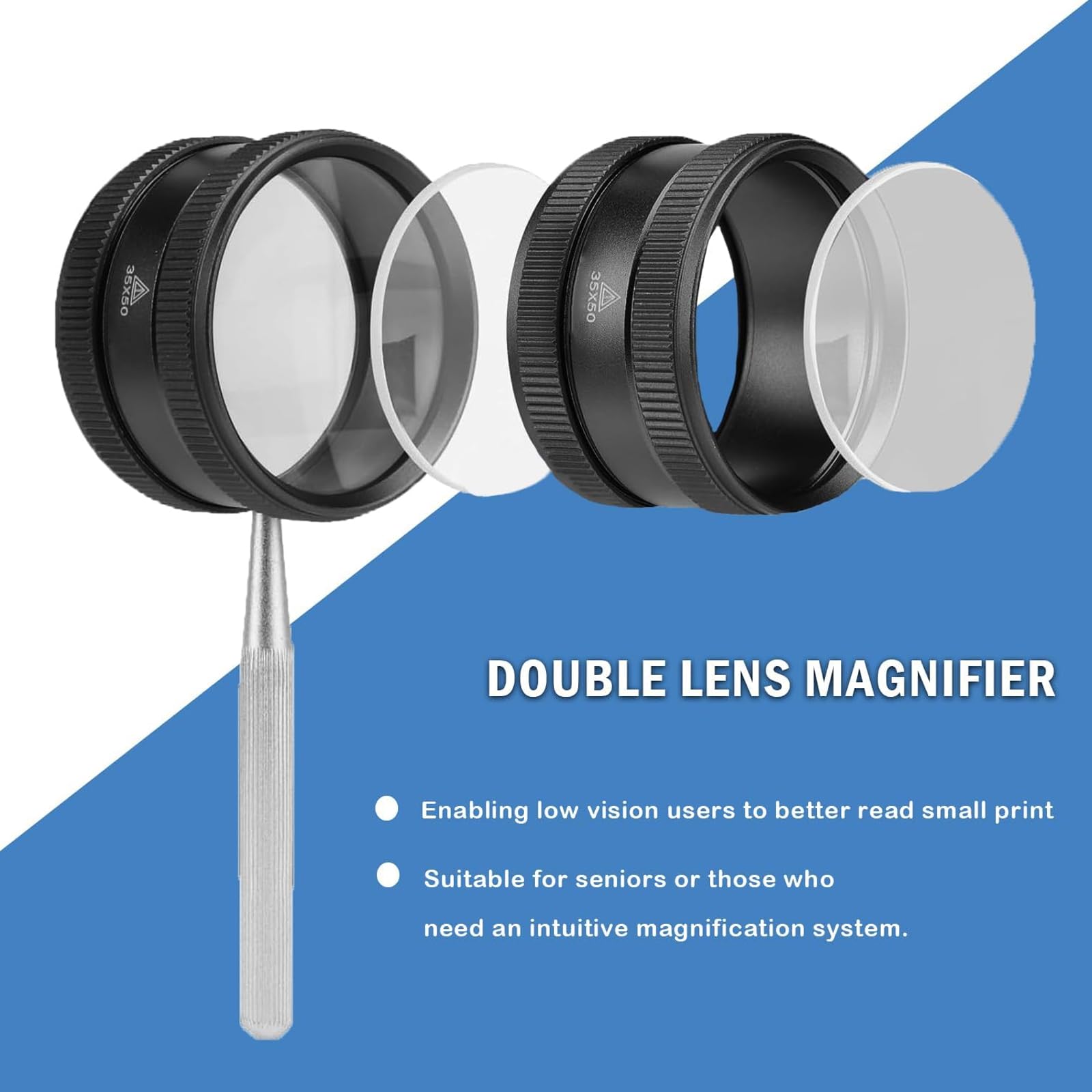 35X Handheld Magnifying Glass, High Clarity Reading Magnifier Portable Loupe for Macular Degeneration, Seniors Reading, Soldering, Inspection, Coins, Jewelry, Exploring (Diameter:50mm/1.97")
