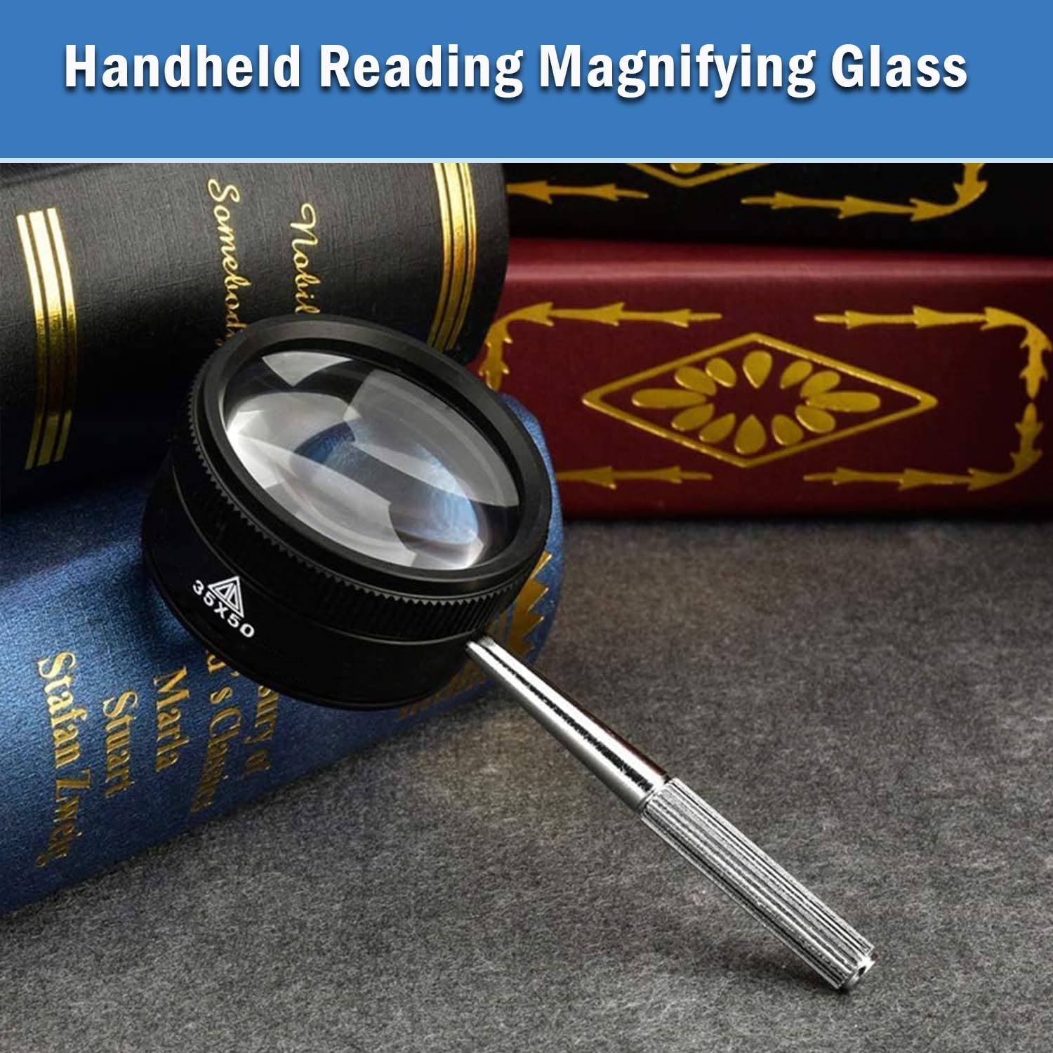 35X Handheld Magnifying Glass, High Clarity Reading Magnifier Portable Loupe for Macular Degeneration, Seniors Reading, Soldering, Inspection, Coins, Jewelry, Exploring (Diameter:50mm/1.97")