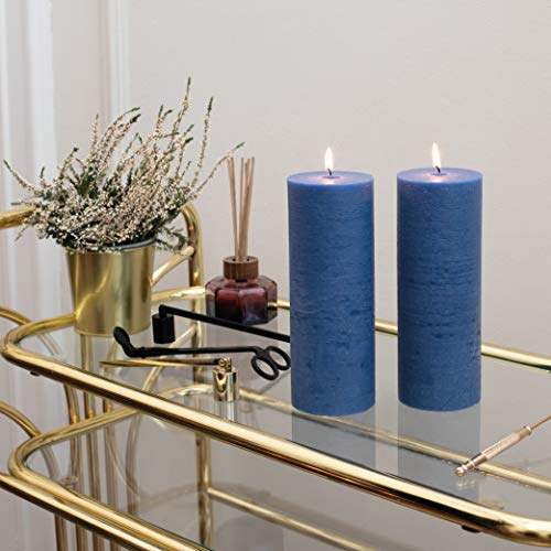 CANDWAX 3x8 Pillar Candle Set of 2 - Decorative Rustic Candles Unscented and No Drip Candles - Ideal as Wedding Candles or Large Candles for Home Interior - Dark Blue Candles