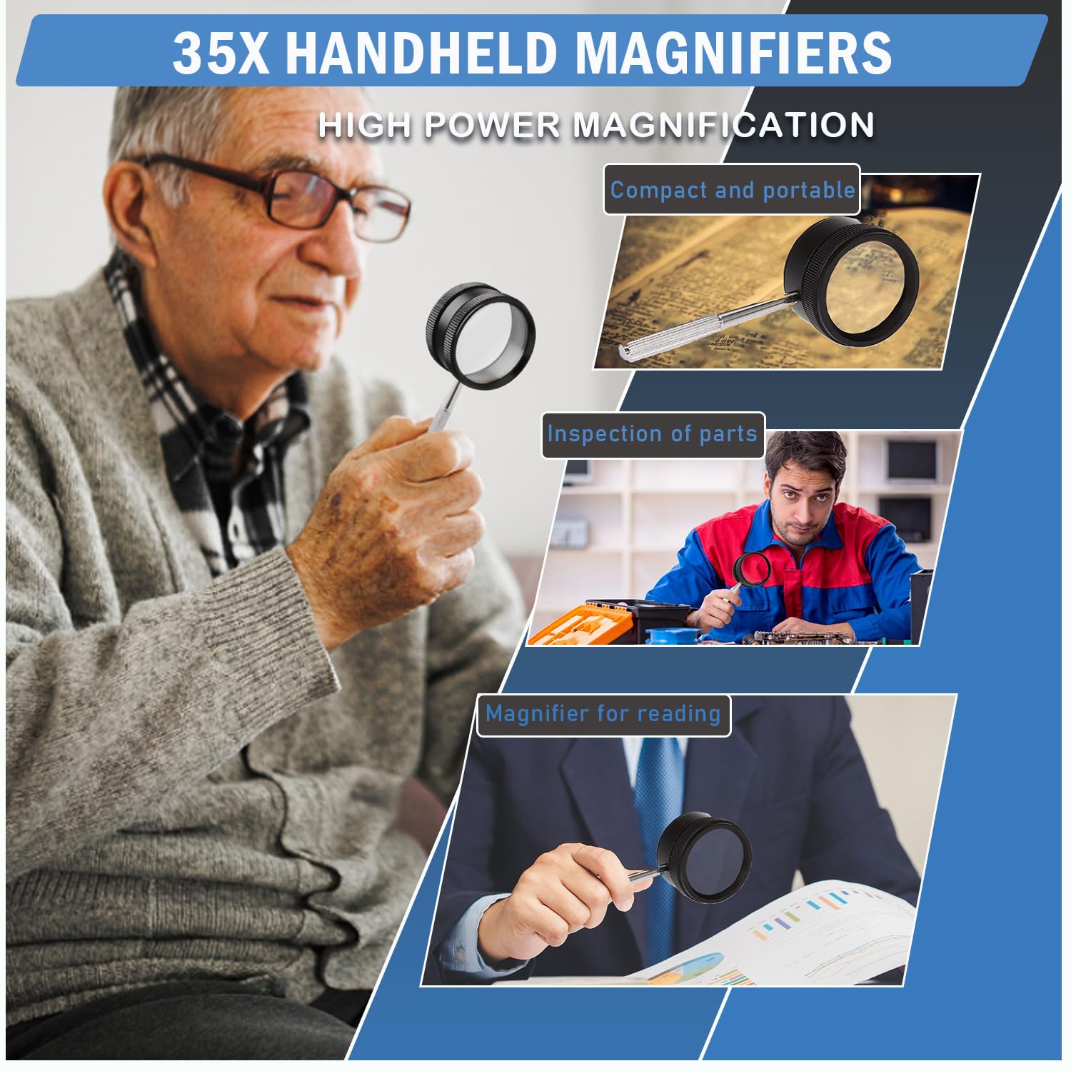 35X Handheld Magnifying Glass, High Clarity Reading Magnifier Portable Loupe for Macular Degeneration, Seniors Reading, Soldering, Inspection, Coins, Jewelry, Exploring (Diameter:50mm/1.97")