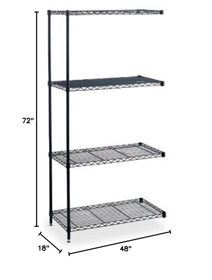 Safco Products 5292BL Industrial Wire Shelving Add-On Unit 48" W x 18" D x 72" H (Starter Unit and Extra Shelf Pack Sold Separately), Black