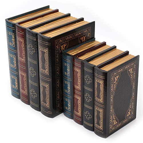 Tosnail 2 Pack Decorative Book Boxes Wooden Antique Book Decorations Vintage Book Storage Box