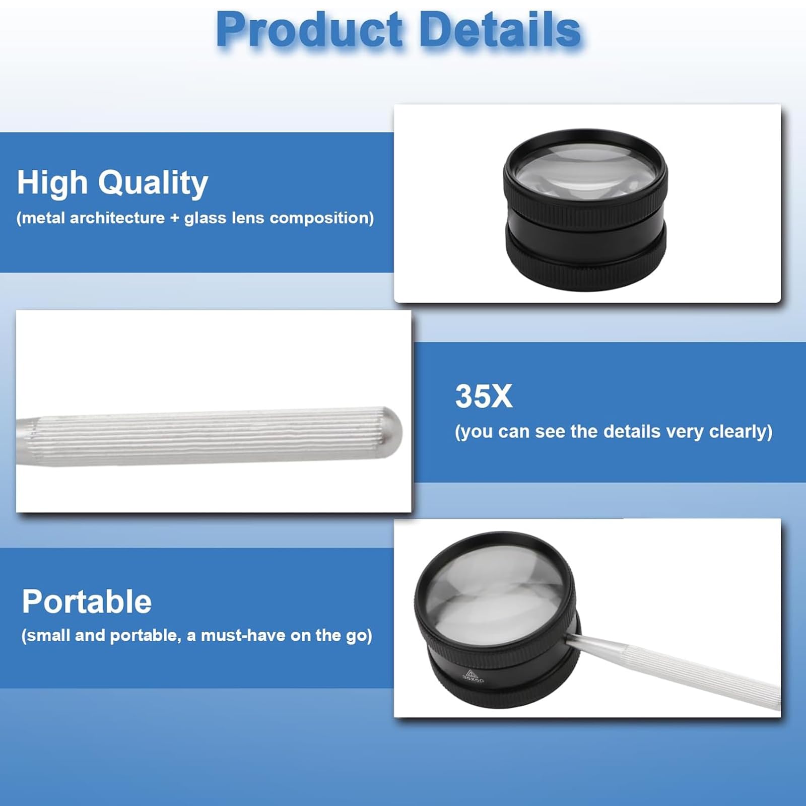 35X Handheld Magnifying Glass, High Clarity Reading Magnifier Portable Loupe for Macular Degeneration, Seniors Reading, Soldering, Inspection, Coins, Jewelry, Exploring (Diameter:50mm/1.97")