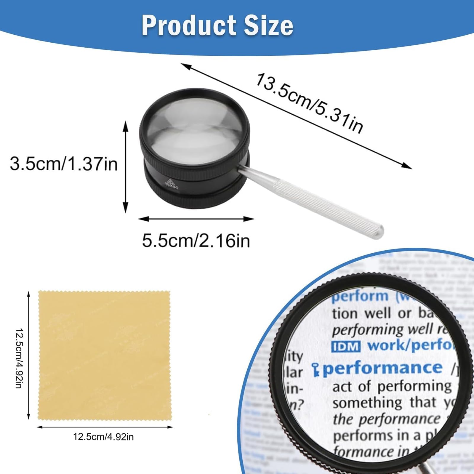 35X Handheld Magnifying Glass, High Clarity Reading Magnifier Portable Loupe for Macular Degeneration, Seniors Reading, Soldering, Inspection, Coins, Jewelry, Exploring (Diameter:50mm/1.97")